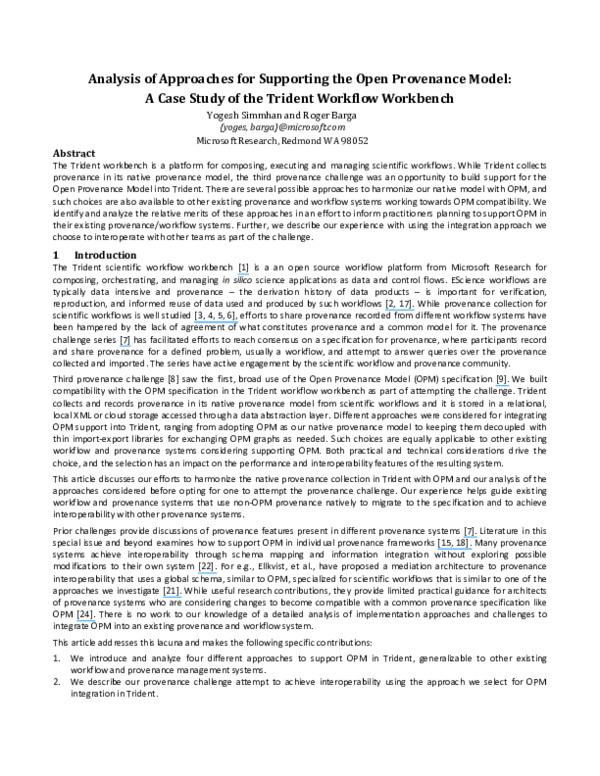 (PDF) Analysis of approaches for supporting the Open Provenance Model ...