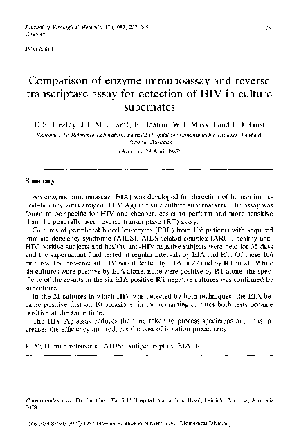 (PDF) Comparison of enzyme immunoassay and reverse transcriptase assay for detection of HIV in ...