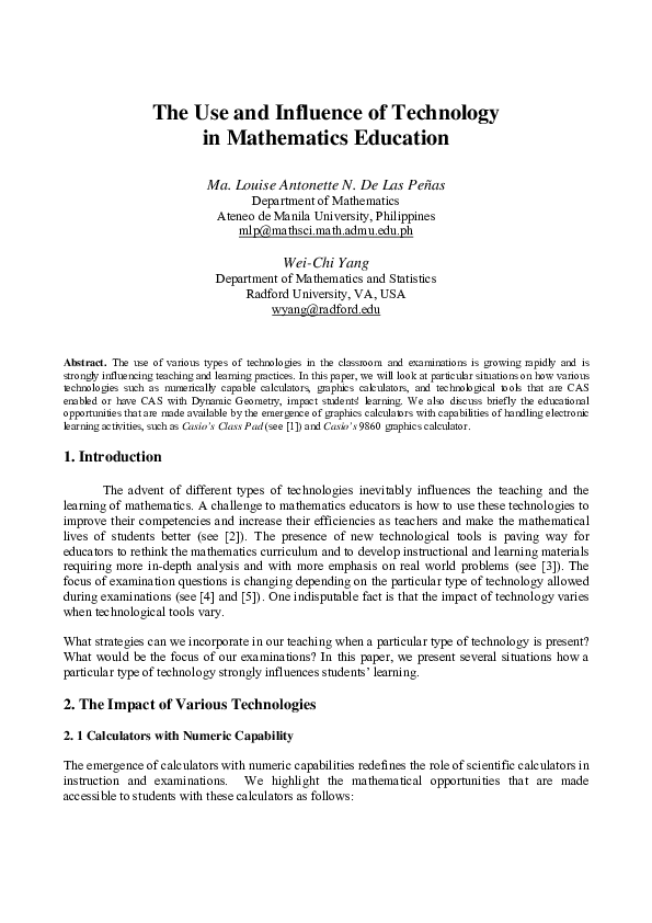 (PDF) The Use and Influence of Technology in Mathematics Education