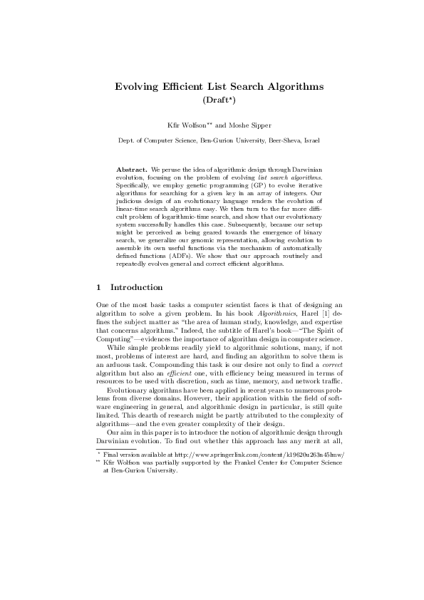(PDF) Evolving Efficient List Search Algorithms