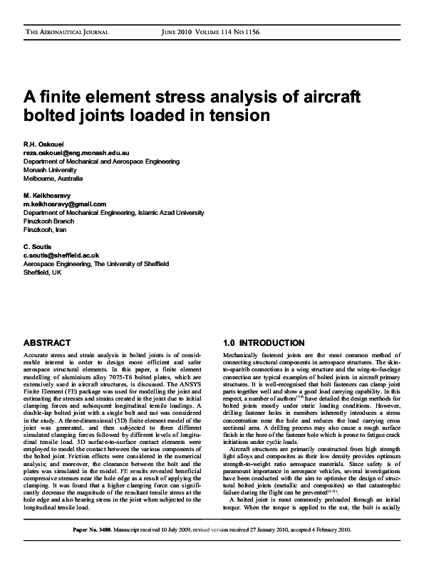 (PDF) A finite element stress analysis of aircraft bolted joints loaded in tension