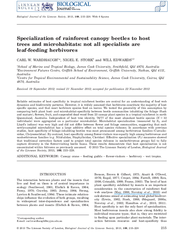 (PDF) Specialization of rainforest canopy beetles to host trees and ...