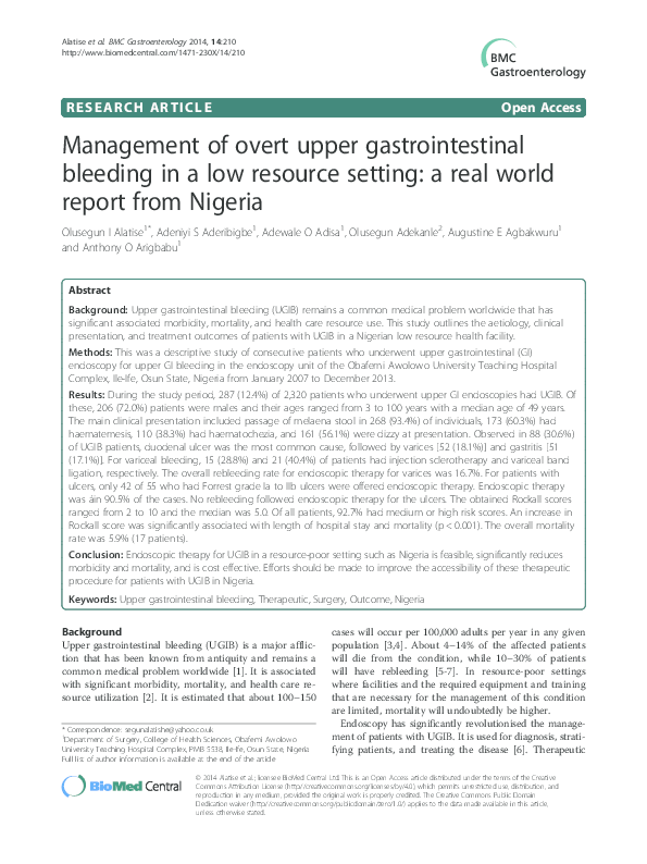 (PDF) Management of overt upper gastrointestinal bleeding in a low ...