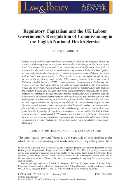 (PDF) Regulatory Capitalism and the UK Labour Government's Reregulation ...