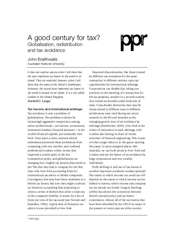 (PDF) Globalisation, Redistribution and Tax Avoidance