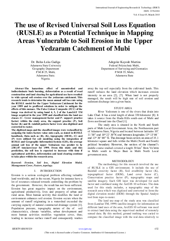 (PDF) The use of Revised Universal Soil Loss Equation (RUSLE) as a ...
