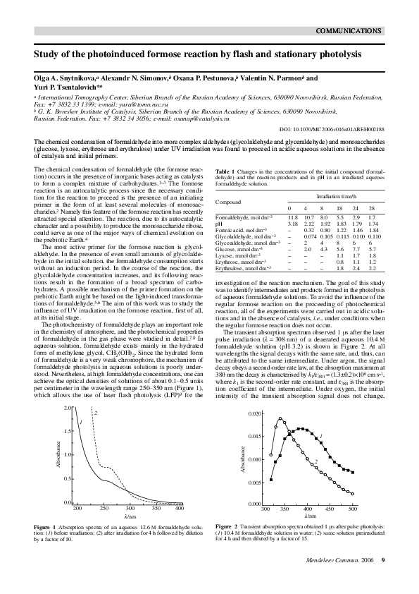 (PDF) Study of the photoinduced formose reaction by flash and stationary photolysis