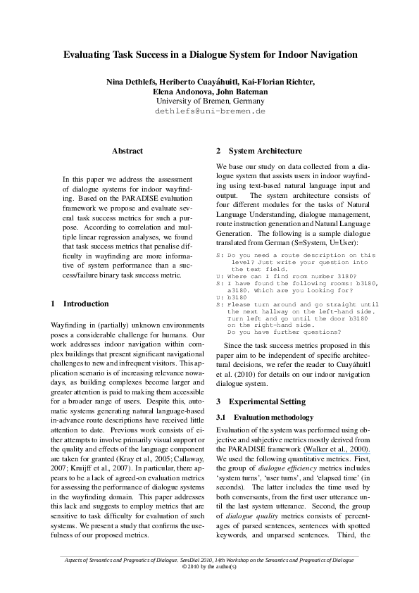 (PDF) Evaluating task success in a dialogue system for indoor navigation