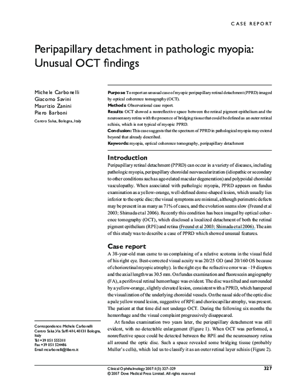 (PDF) Peripapillary detachment in pathologic myopia: Unusual OCT findings