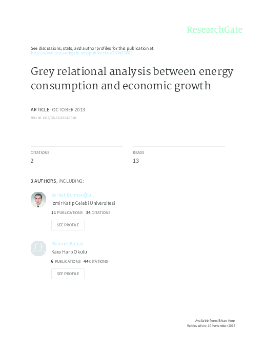 (PDF) Grey relational analysis between energy consumption and economic growth | Erkan köse ...