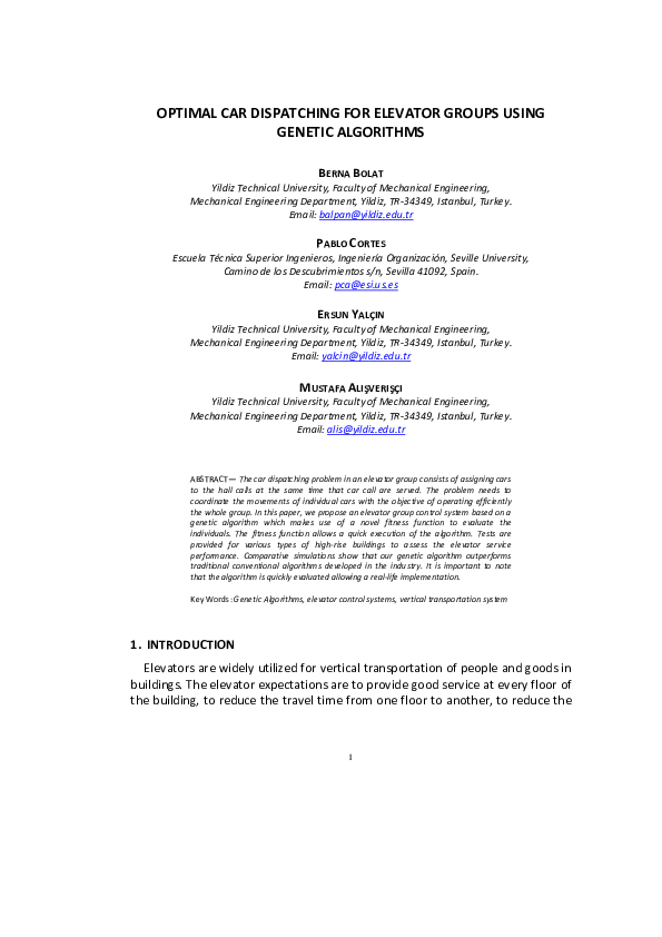 Pdf Optimal Car Dispatching For Elevator Groups Using Genetic Algorithms