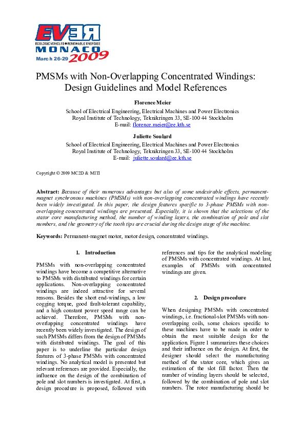 (PDF) PMSMs with Non-Overlapping Concentrated Windings: Design ...