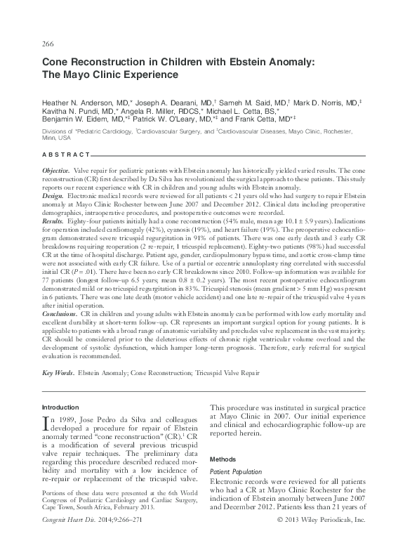(PDF) Cone Reconstruction in Children with Ebstein Anomaly: The Mayo ...