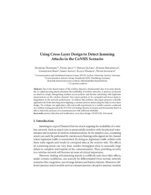 Pdf Using Cross Layer Design To Detect Jamming Attacks In The Consis Scenario