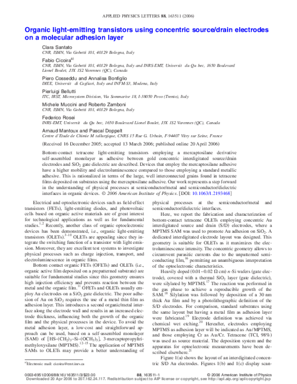 (PDF) Organic light-emitting transistors using concentric source/drain ...