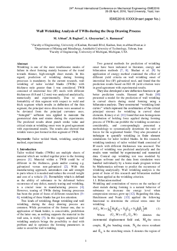 (PDF) Wall Wrinkling Analysis of TWBs during the Deep Drawing Process