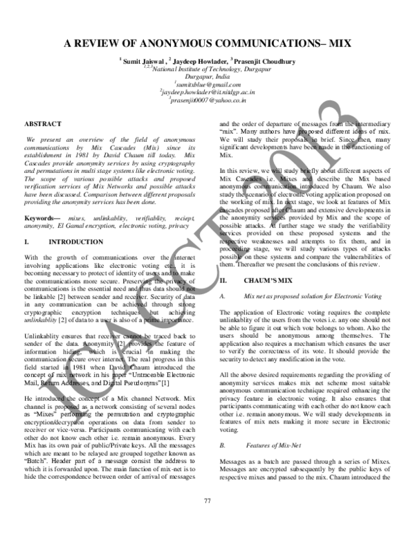 (PDF) A REVIEW OF ANONYMOUS COMMUNICATIONS– MIX