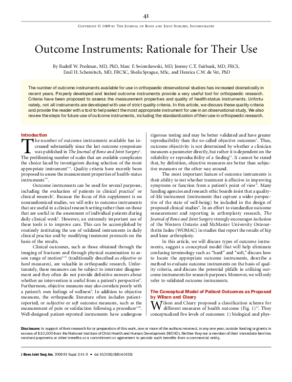 (PDF) Outcome Instruments: Rationale for Their Use