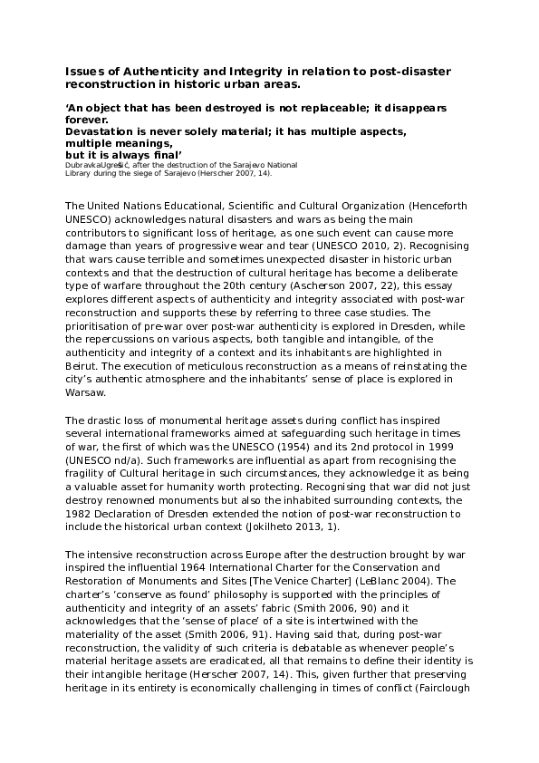 (DOC) Issues of Authenticity and Integrity in relation to post-disaster ...
