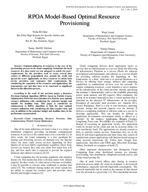 (PDF) RPOA Model-Based Optimal Resource Provisioning