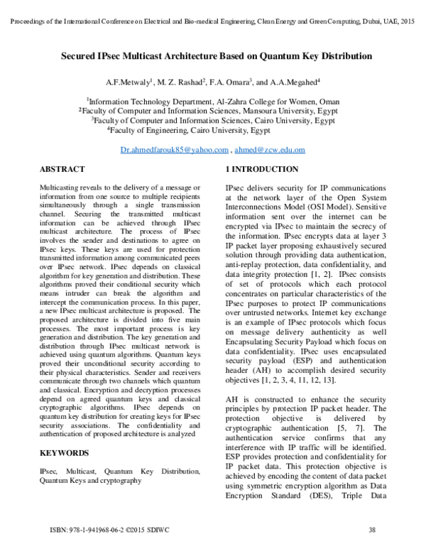 Pdf Secured Ipsec Multicast Architecture Based On Quantum Key