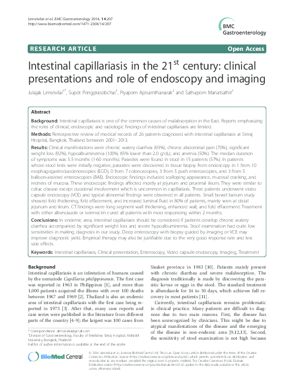 (PDF) Intestinal capillariasis in the 21st century: clinical ...