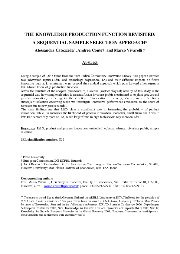(PDF) THE KNOWLEDGE PRODUCTION FUNCTION REVISITED: A SEQUENTIAL SAMPLE ...