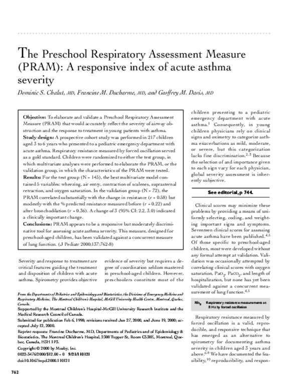 (PDF) The Preschool Respiratory Assessment Measure (PRAM): A responsive ...