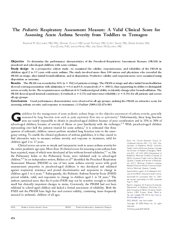 (PDF) The Pediatric Respiratory Assessment Measure: A Valid Clinical ...