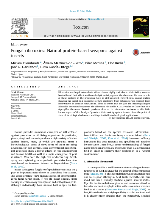 (PDF) Fungal ribotoxins: Natural protein-based weapons against insects