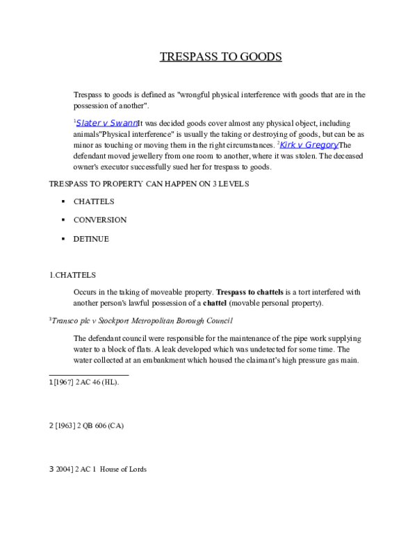 (DOC) TRESPASS TO GOODS AND PERSON