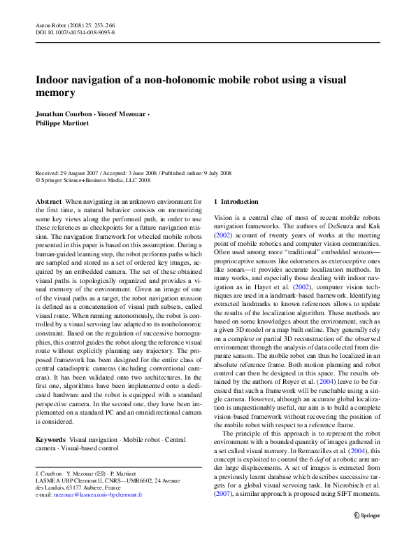 Pdf Indoor Navigation Of A Non Holonomic Mobile Robot Using A Visual Memory