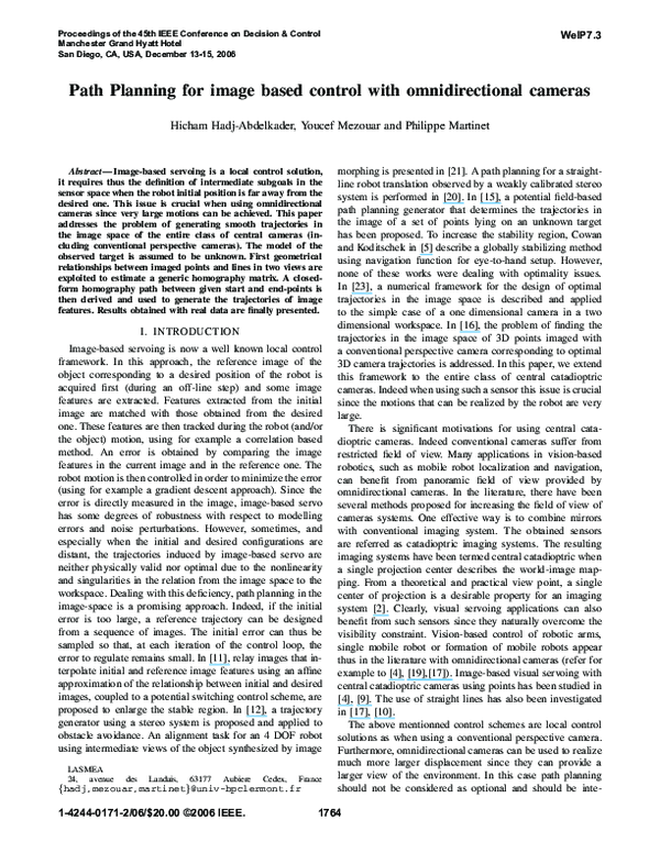 (PDF) Path Planning for image based control with omnidirectional cameras