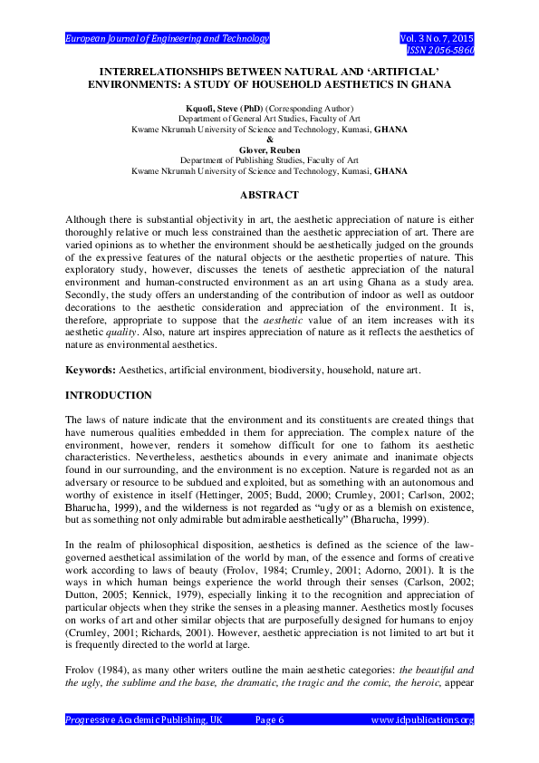 (PDF) INTERRELATIONSHIPS BETWEEN NATURAL AND ‘ARTIFICIAL’ ENVIRONMENTS ...