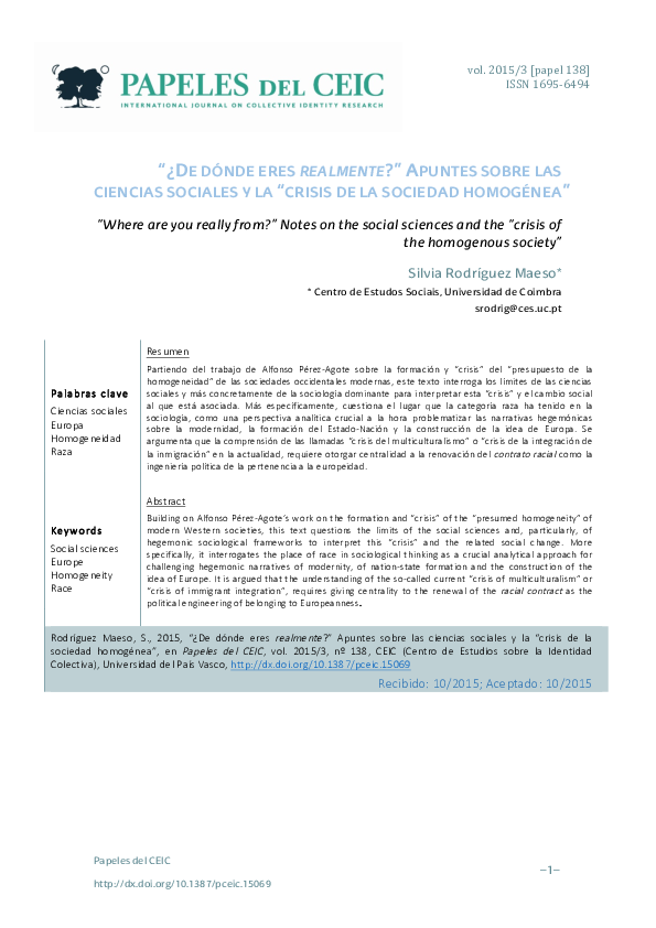(PDF) “¿DE DÓNDE ERES REALMENTE?” APUNTES SOBRE LAS CIENCIAS SOCIALES Y ...