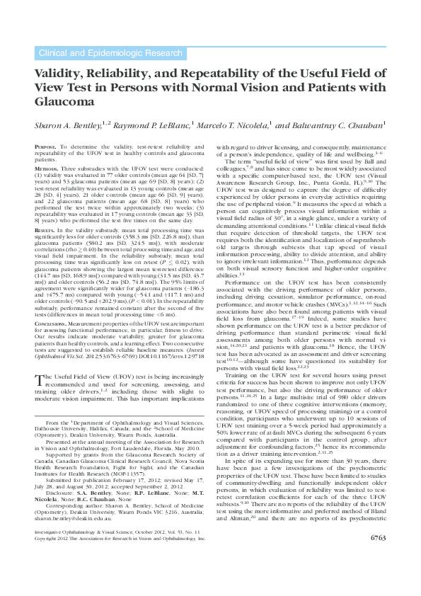 (PDF) Validity, Reliability, and Repeatability of the Useful Field of ...