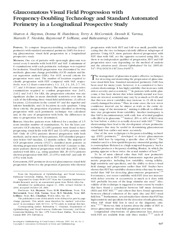 (PDF) Glaucomatous Visual Field Progression with Frequency-Doubling ...