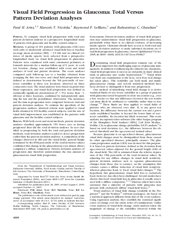 (PDF) Visual Field Progression in Glaucoma: Total Versus Pattern Deviation Analyses