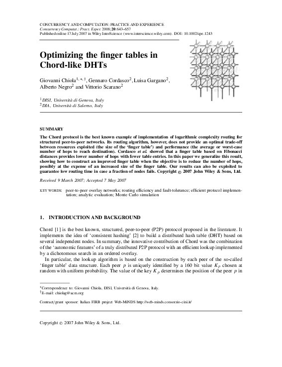 (PDF) Optimizing the finger tables in Chord-like DHTs