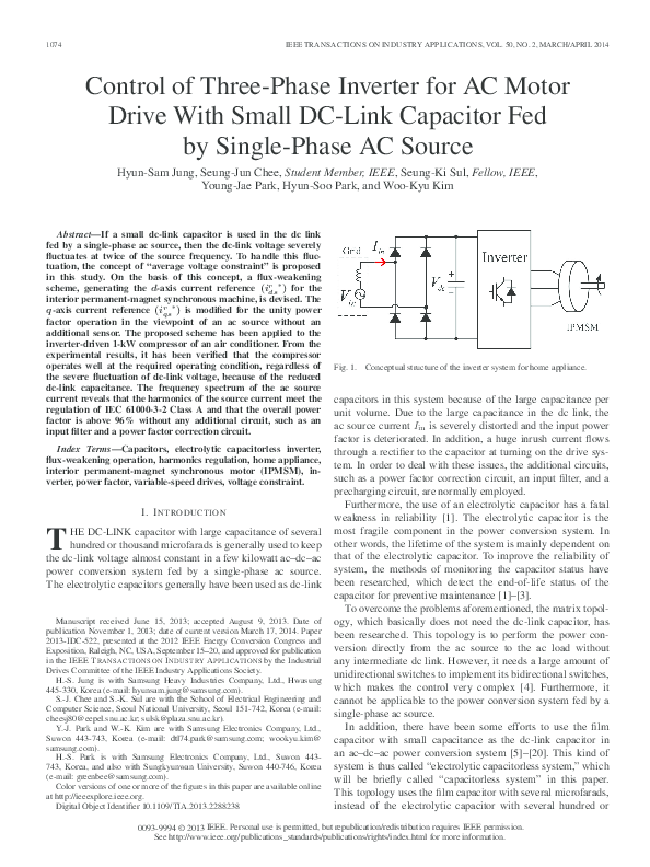 (PDF) Control of Three-Phase Inverter for AC Motor Drive With Small DC ...