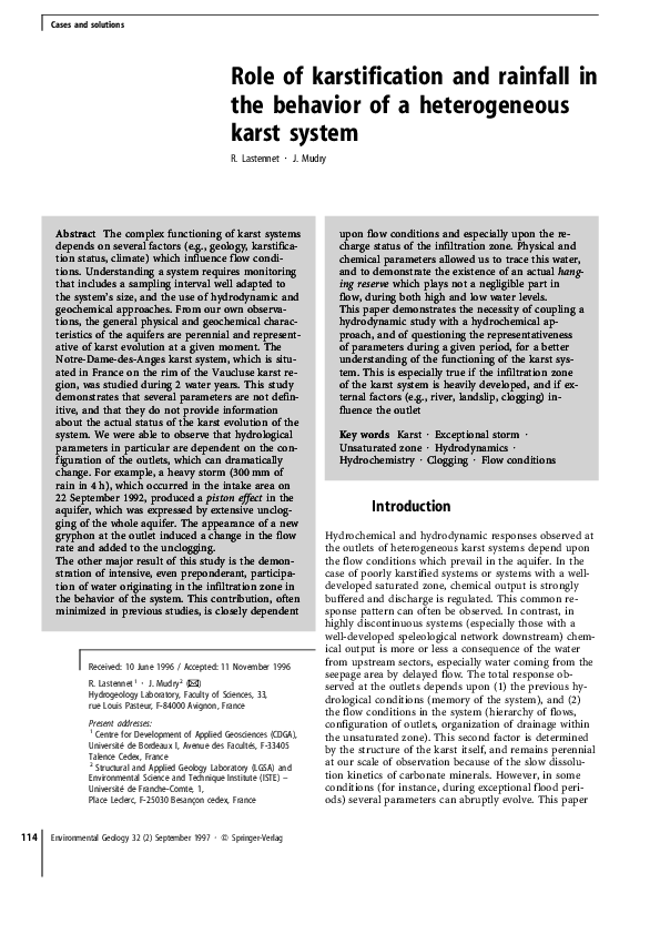 (PDF) Role of karstification and rainfall in the behavior of a ...