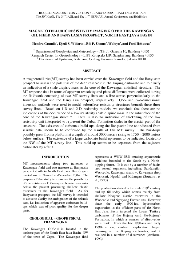 MAGNETOTELLURIC RESISTIVITY IMAGING OVER THE KAWENGAN OIL FIELD AND ...