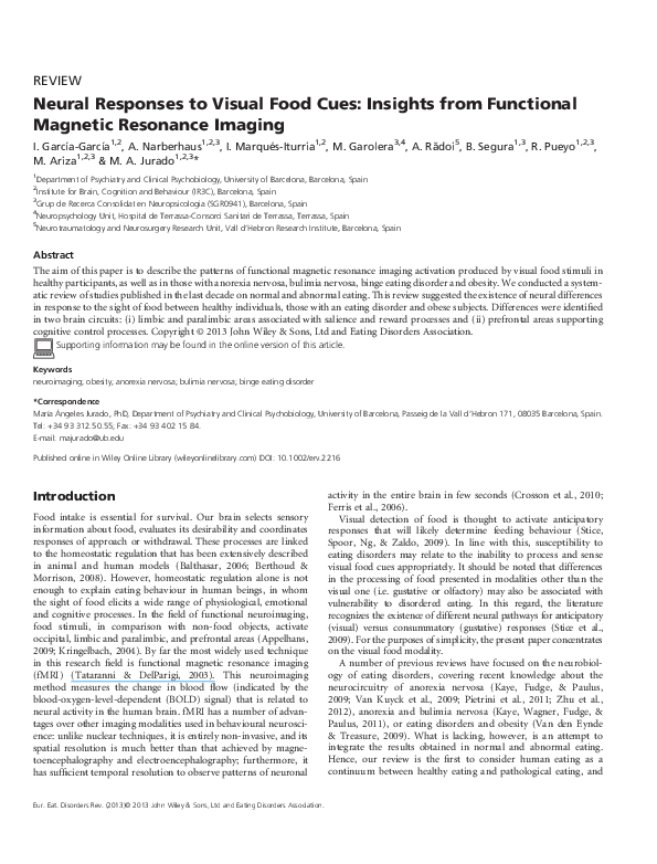 (PDF) Neural Responses to Visual Food Cues: Insights from Functional ...