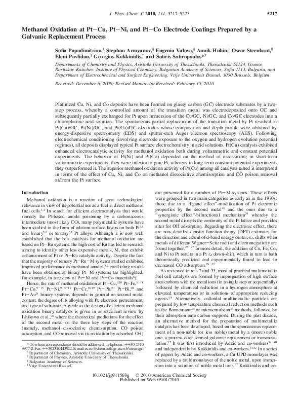 Pdf Methanol Oxidation At Pt−cu Pt−ni And Pt−co Electrode Coatings