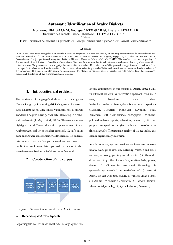 (PDF) Arabic dialects identification: North African dialects case study | Abdelouahab MOUSSAOUI ...