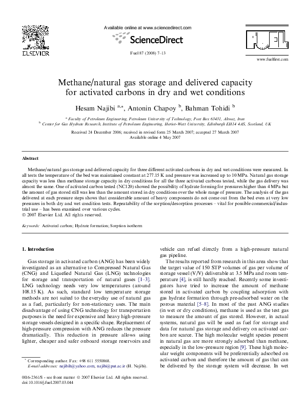 (PDF) Methane/natural gas storage and delivered capacity for activated ...