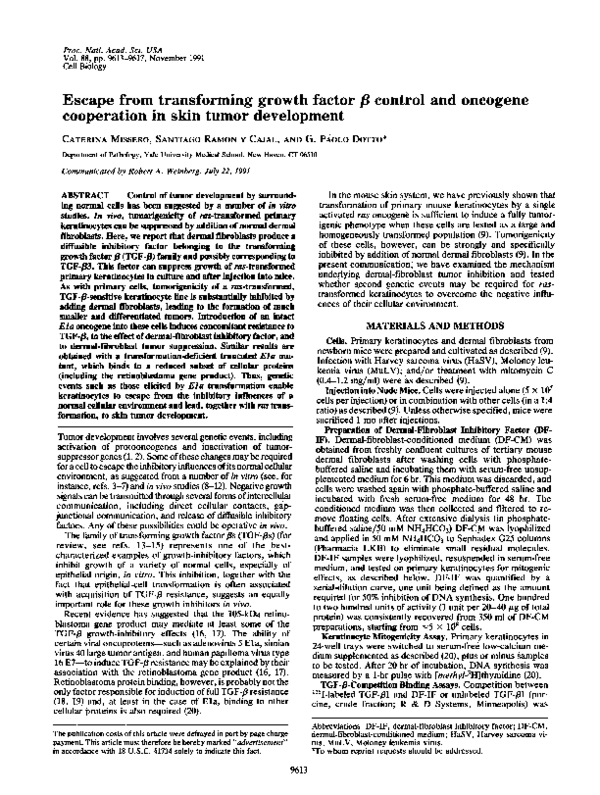(PDF) Escape from transforming growth factor beta control and oncogene cooperation in skin tumor ...
