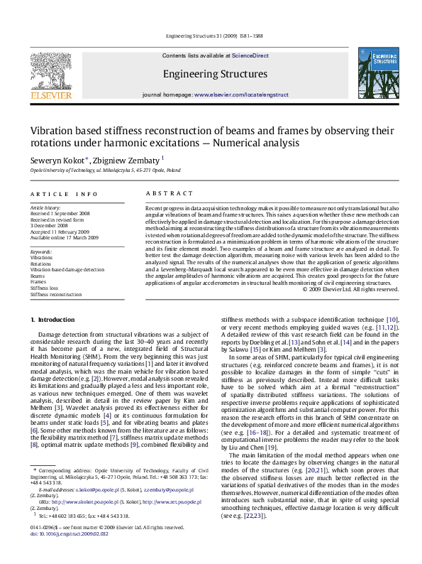 (PDF) Vibration based stiffness reconstruction of beams and frames by observing their rotations ...
