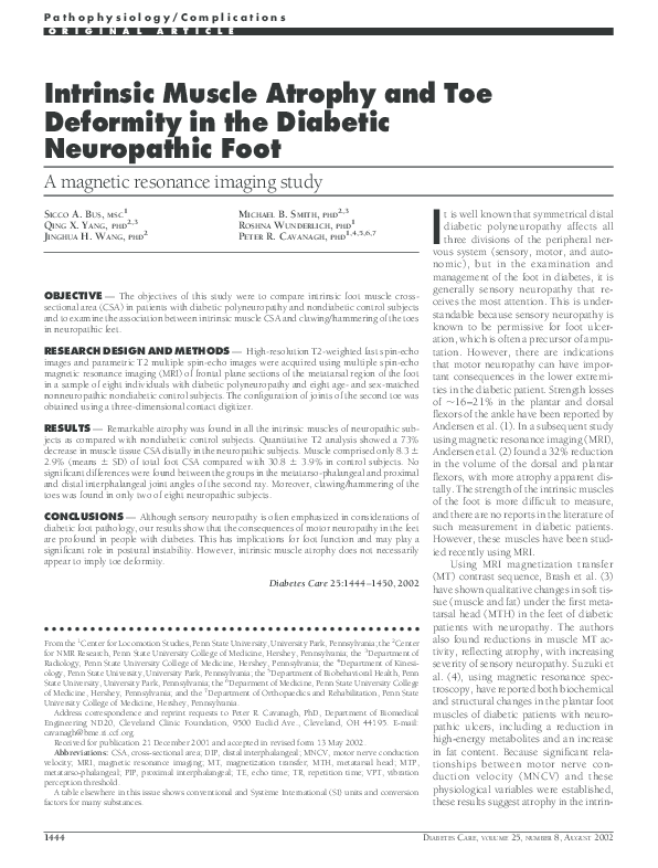 (PDF) Intrinsic Muscle Atrophy and Toe Deformity in the Diabetic ...