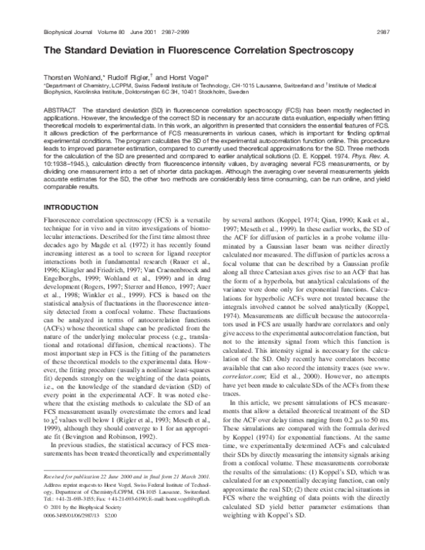(PDF) The Standard Deviation in Fluorescence Correlation Spectroscopy